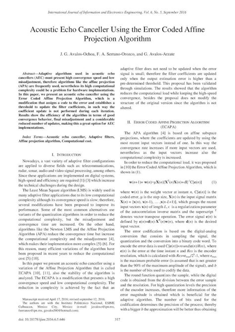 Pdf Acoustic Echo Canceller Using The Error Coded Affine Radar Sonar Audio And Video