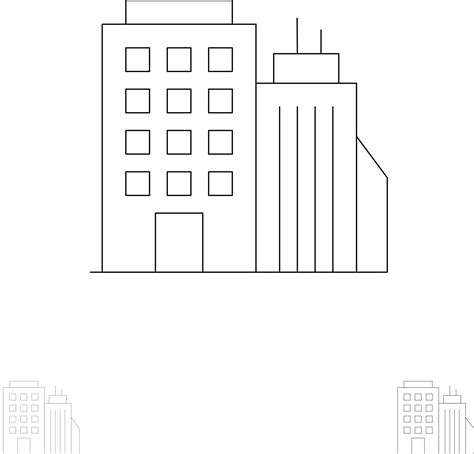 Building Office Tower Head Office Bold And Thin Black Line Icon Set