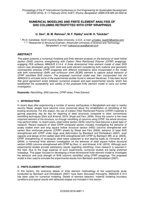 Pdf Numerical Modeling And Finite Element Analysis Of Shs Columns