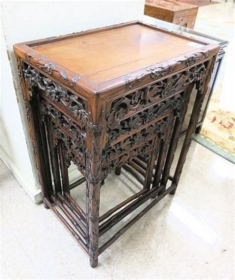 Lot Carved Rosewood Nesting Table Set Chinese Export