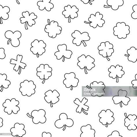 럭키 클로버 완벽 한 패턴 색칠 공부 페이지 성 패트릭의 날을 위한 전통적인 아일랜드 상징 손으로 그린 스타일입니다 벡터 그리기