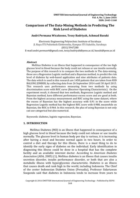 Pdf Comparison Of The Data Mining Methods In Predicting The Risk Level Of Diabetes
