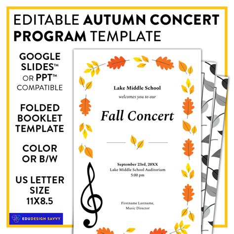 Editable Autumn Chorus Or Band Concert Program Template Made By Teachers