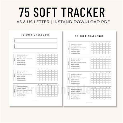 75 Soft Challenge 75 Soft Challenge Tracker Fitness Tracker 75 Soft Printable Etsy