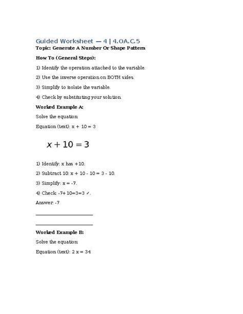 4th Grade General Math Worksheet Generate Number Patterns 4 Oa C 5