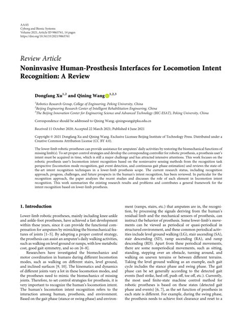 pdf noninvasive human prosthesis interfaces for locomotion intent