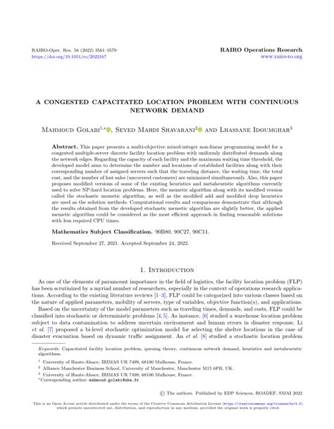 Pdf A Congested Capacitated Location Problem With Continuous Network Demand