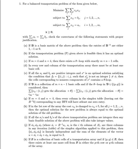 Solved For The Balanced Transportation Problem Of The Form Given Below Minimize C âˆ‘âˆ‘ Cij