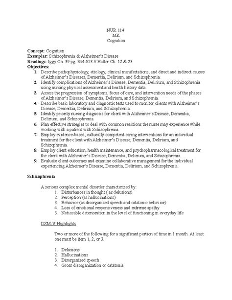 Cognition Lecture Notes Nur 114 Mk Cognition Concept Cognition Exemplar Schizophrenia