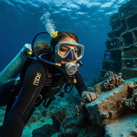 Scuba Divers On Shipwreck Premium Ai Generated Image