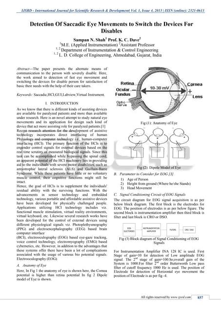 Detection Of Saccadic Eye Movements To Switch The Devices For Disables Pdf Eye And Vision