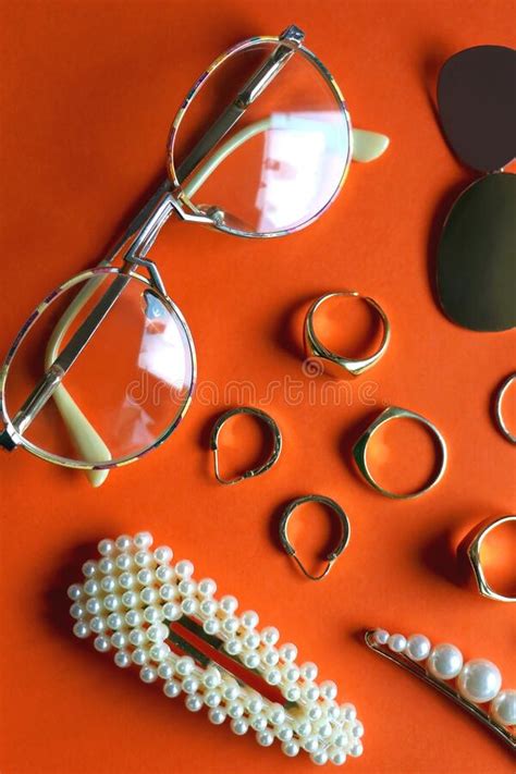 Eyeglasses Gold Jewelry And Hair Accessories Stock Image Image Of