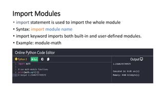Python Short Notes On Modules And Applications PPT