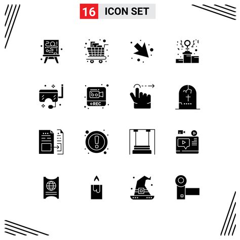 Group Of 16 Modern Solid Glyphs Set For Ocean Goggles Arrow Podium Feminism Editable Vector