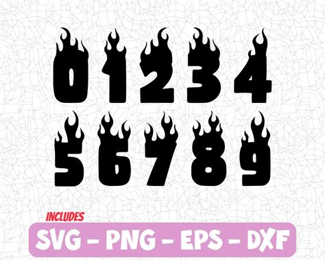 Flaming Numbers Svg Bundle Fire Number Cut File Png Eps Dxf For Cricut And Silhouette Projects