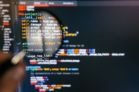 Programmcode Auf Dem Computerbildschirm In Der Lupe Nahansicht