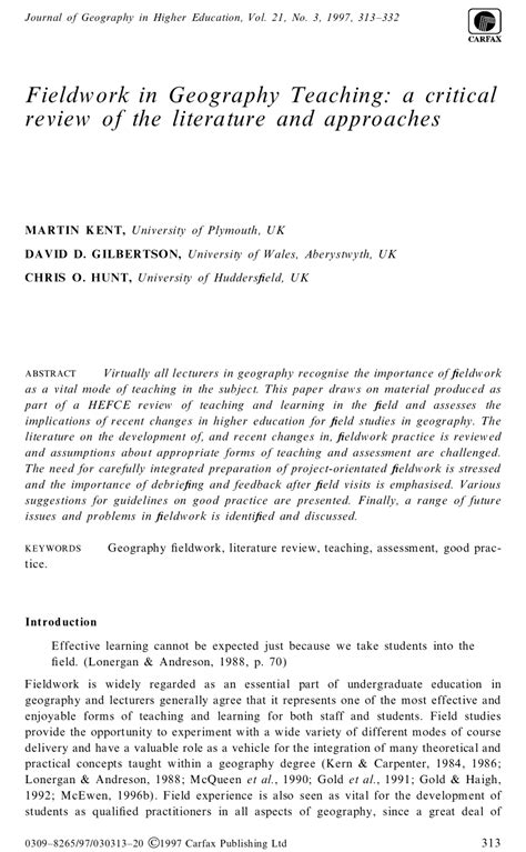 Pdf Fieldwork In Geography Teaching A Critical Review Of The