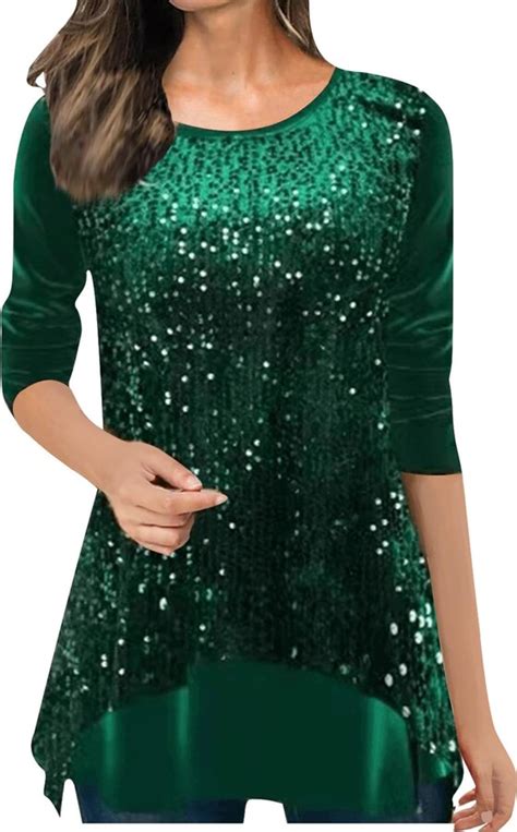 Funaloe Shimmer Sequin Sparkly Ladies Tops Size 12 V Neck Tunics Summer