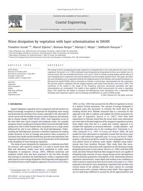 pdf wave dissipation by vegetation with layer schematization in swan