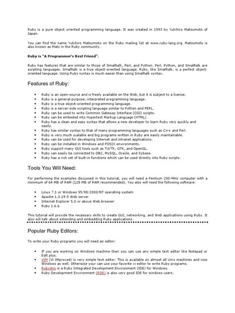 Ruby Is A Pure Object Oriented Programming Language Pdf Class