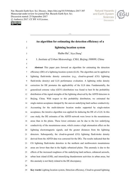Pdf An Algorithm For Estimating The Detection Efficiency Of A Lightning Location System