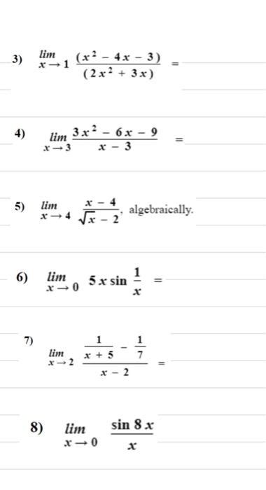 Solved 3 Limx→1 2x2 3x X2−4x−3 4 Limx→3x−33x2−6x−9 5