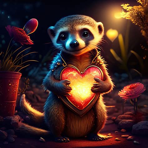 Meerkat Hugging Heart Cute Meerkat With A Heart In His Hands Valentine S Day Generative Ai