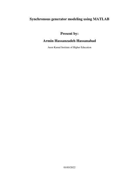 pdf synchronous generator modeling using matlab