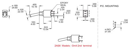 2a Series Toggle Switches Pcb Switches M2 Spdt Ip67 Rated Drawing Rjs Electronics
