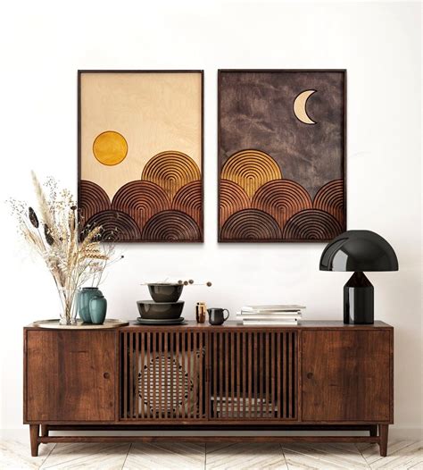 Mid Century Modern Sun And Moon Wood Wall Art Framed Retro Etsy Artofit