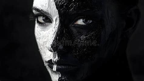Half Black And Half White Face Sculpture With Closed Eyes Representing