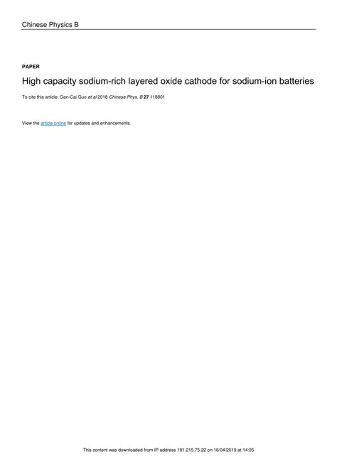 Pdf High Capacity Sodium Rich Layered Oxide Cathode For Sodium Ion Batteries