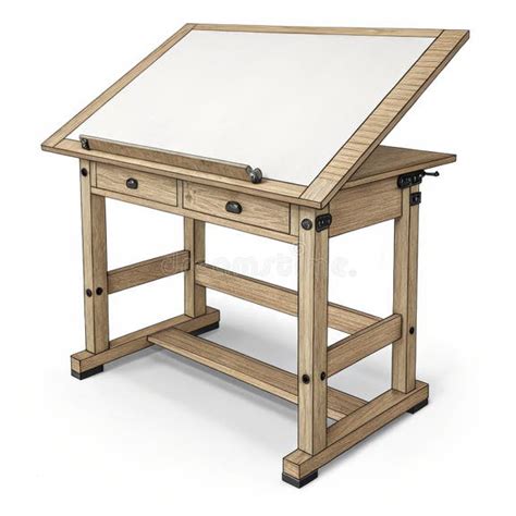 Wooden Drafting Table Angled Top Two Drawers Sketch Style Oak Wood Drafting Table Drafting