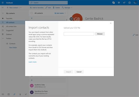 import contacts from excel or a csv file into outlook