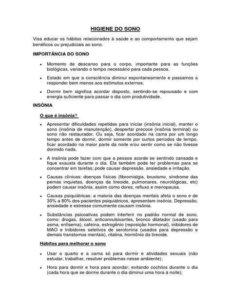 Guia Prático De Higiene Do Sono Pdf Insônia Dormir