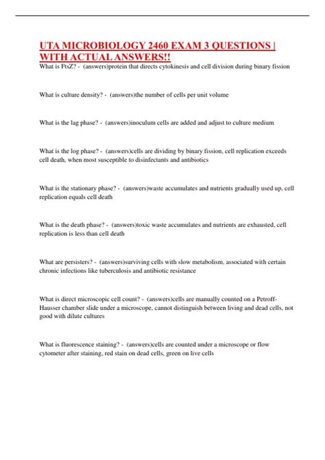 Uta Microbiology 2460 Exam 3 Questions With Actual Answers Uta
