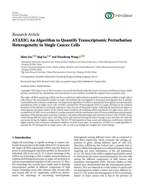 Pdf Ataxic An Algorithm To Quantify Transcriptomic Perturbation Heterogeneity In Single