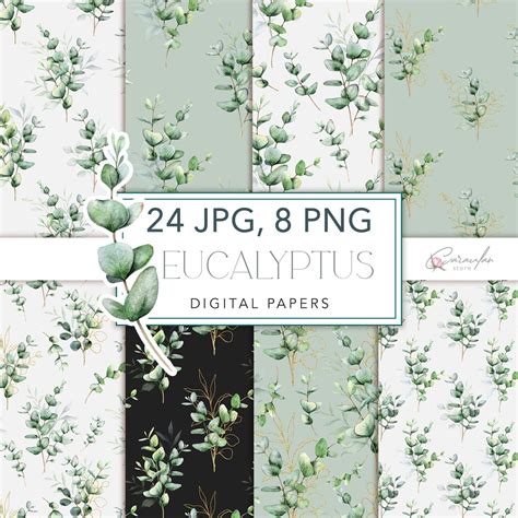 Eucalyptus Seamless Pattern Watercolor Eucalyptus Digital Paper