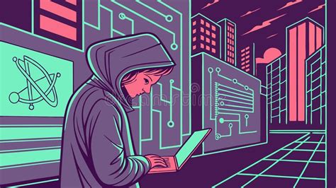 Hacker In Hoodie Using Laptop Cybersecurity And Digital Crime Vector Design Generative Ai Stock