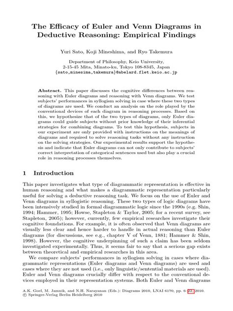 The Efficacy Of Euler And Venn Diagrams In Deductive Reasoning Pdf