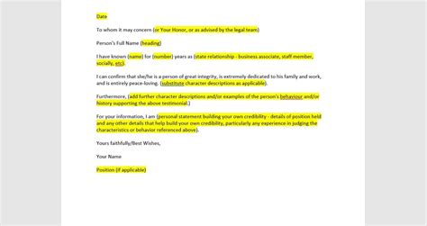 Court Character Reference Letter Template Court Character Reference Letter Court Character