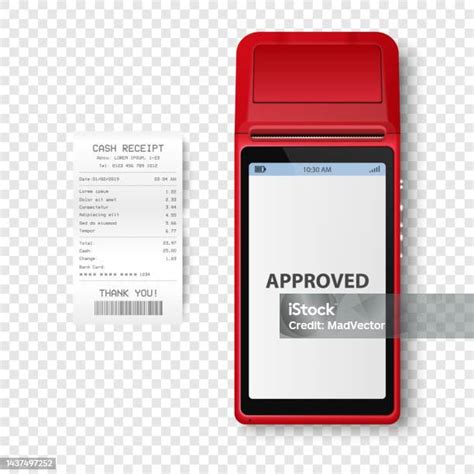 벡터 3d 빨간색 Nfc 지불 기계 및 종이 수표 영수증 격리 와이파이 무선 결제 Pos 단말기 은행 결제 비접촉식 단말기의