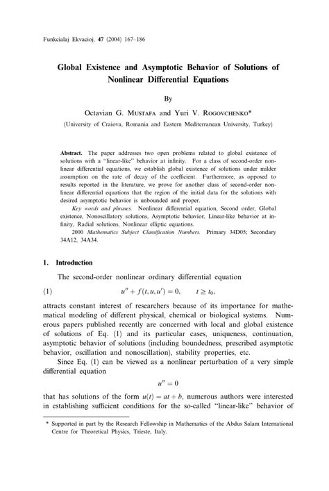 Pdf Global Existence And Asymptotic Behavior Of Solutions Of Nonlinear Differential Equations