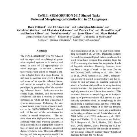 Conll Sigmorphon 2017 Shared Task Universal Morphological Reinflection