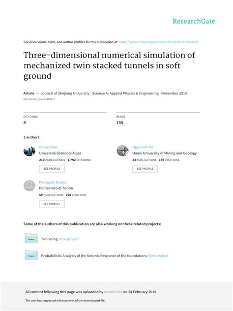 Three Dimensional Numerical Simulation Of Pdf Tunnel Youngs Modulus