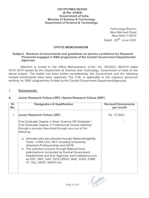 New Order For Revised Emoluments Of Research Fellowship Pdf