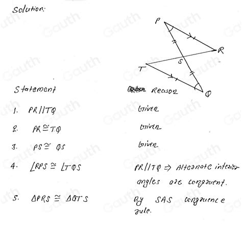 Solved Given Prparallel Tq Pr≌ Tq Ps≌ Qs Pq Bisects Rt Prove Prs≌