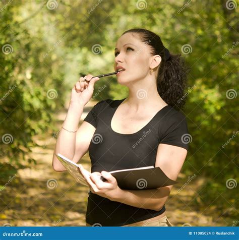 Woman With Spiral Notebook Stock Photo Image Of Businesswoman