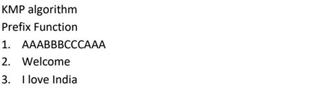 Solved Kmp Algorithm Prefix Function 1 Aaabbbcccaaa 2