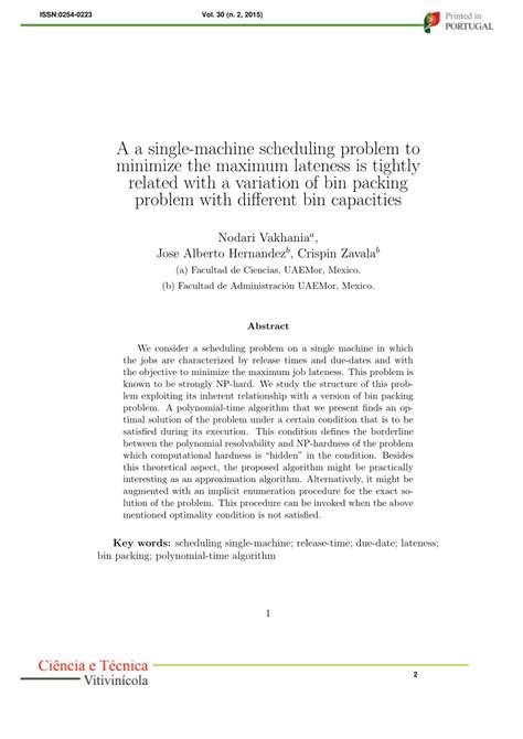 Pdf A Single Machine Scheduling Problem To Minimize The Maximum Lateness Is Tightly Related